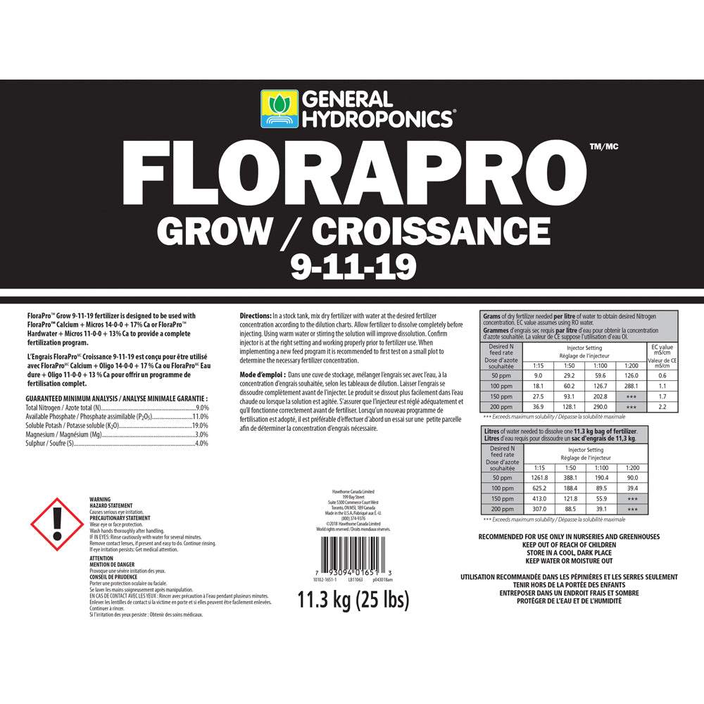 General Hydroponics® FloraPro™ Grow 9 - 11 - 19 – City Garden Supply