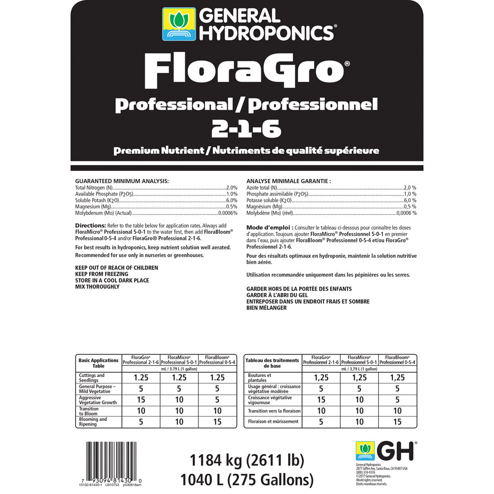 General Hydroponics® FloraGro® Professional 2 - 1 - 6 – City Garden Supply